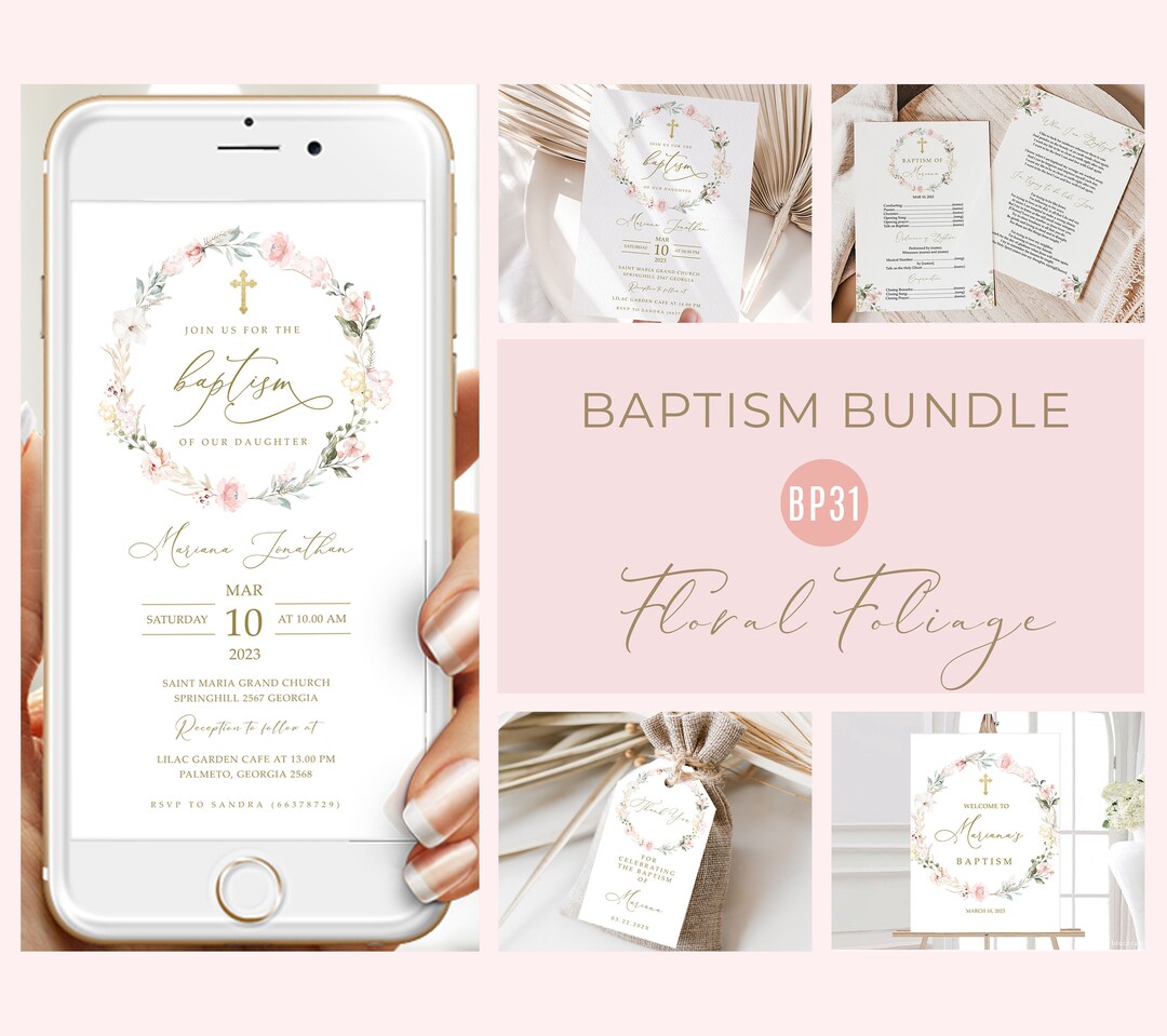 Girl Baptism Bundle, Christening Bundle, Rustic Pink Foliage ...