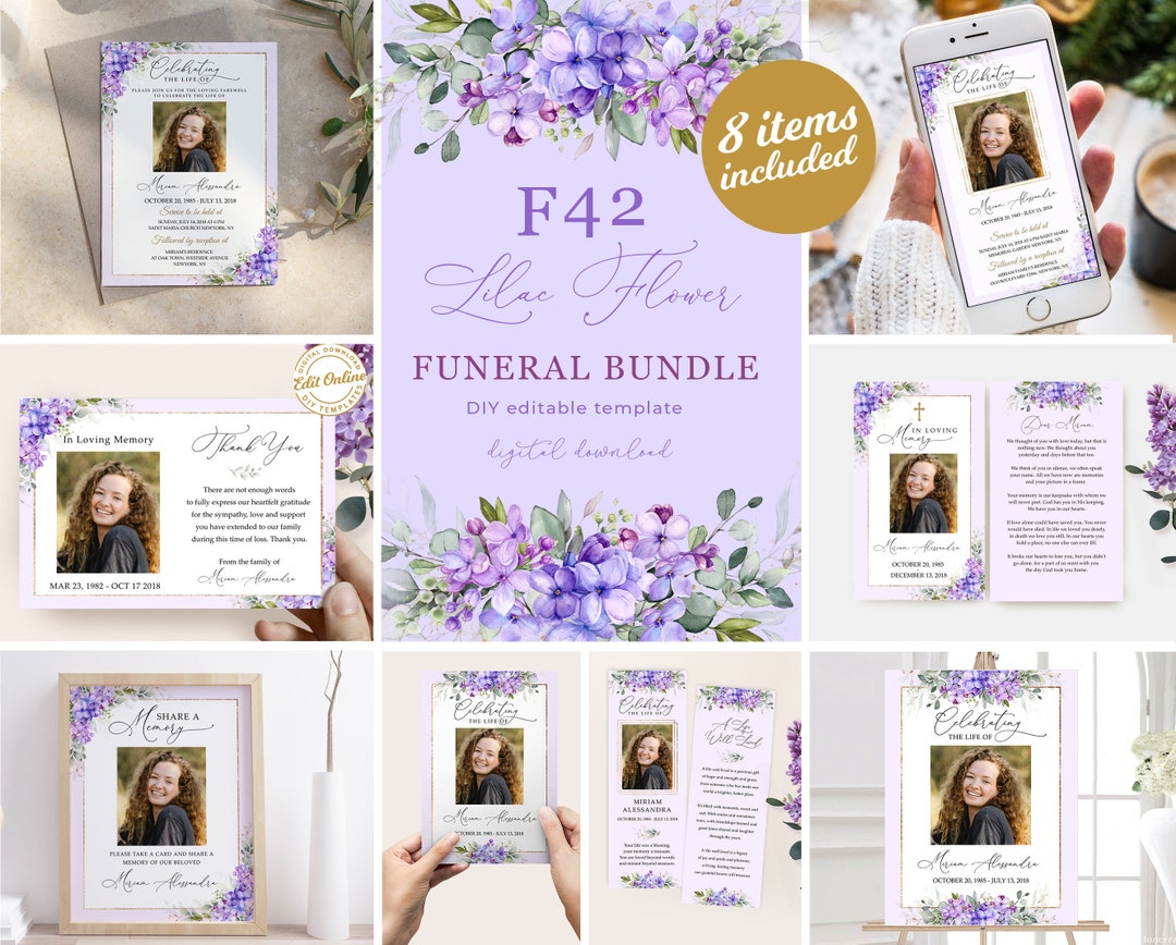 Editable Funeral Bundle Lilac Template, Memorial Package, Celebration ...