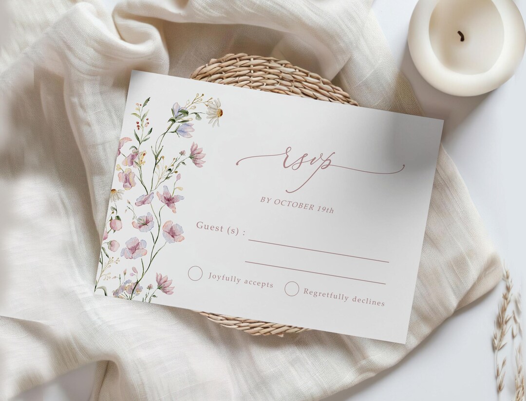 Editable Pink Wildflower Baptism RSVP Template – Printable RSVP Cards ...