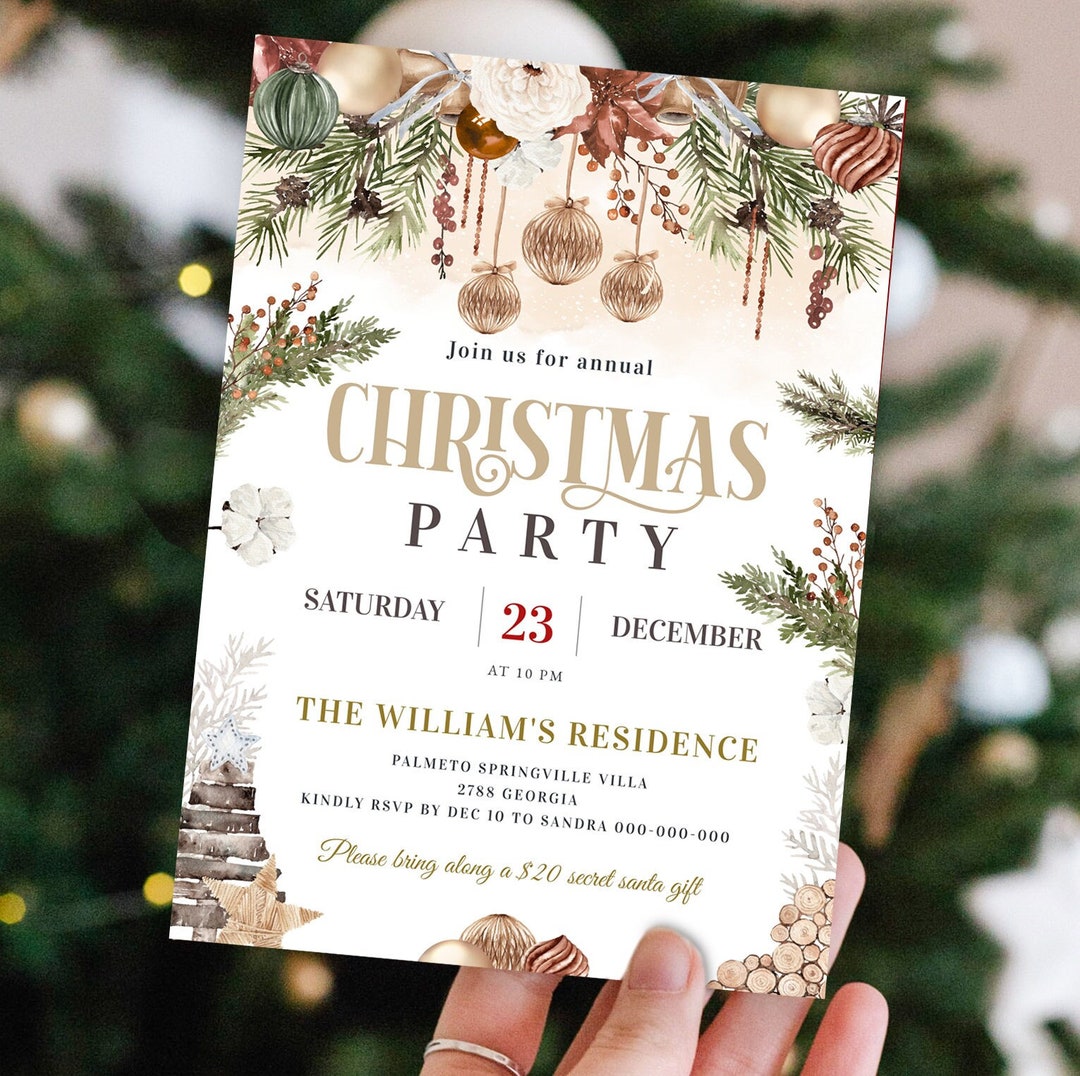 Editable Boho Christmas Party Invitation Christmas Party Invite ...
