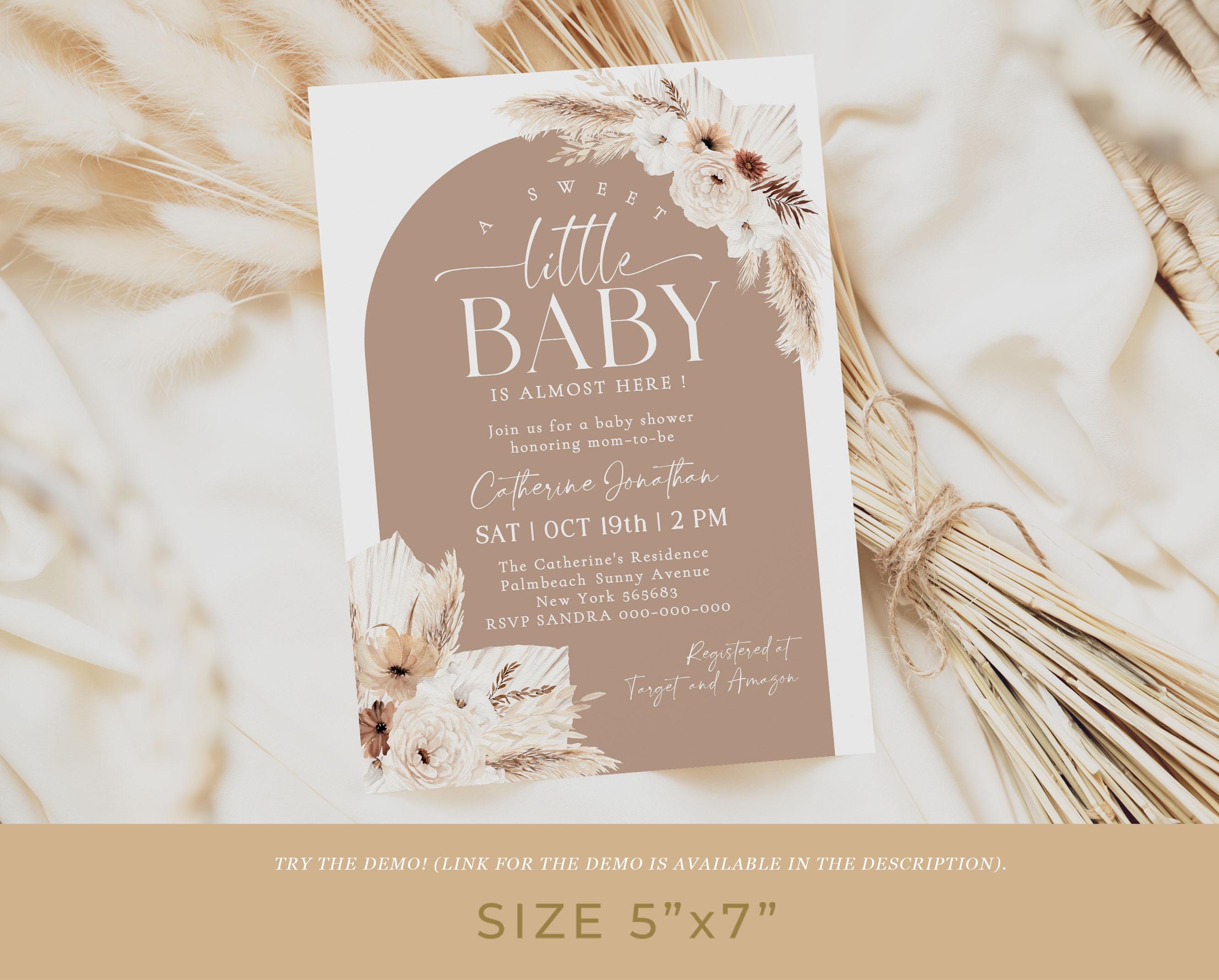 Boho Baby Shower Invitation Template Beige, Editable Gender Neutral ...