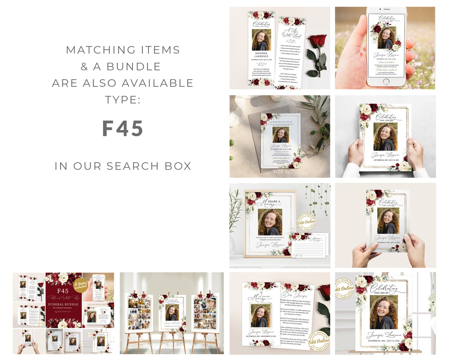 Red White Roses Funeral Invitation Funeral Announcement Card Template ...
