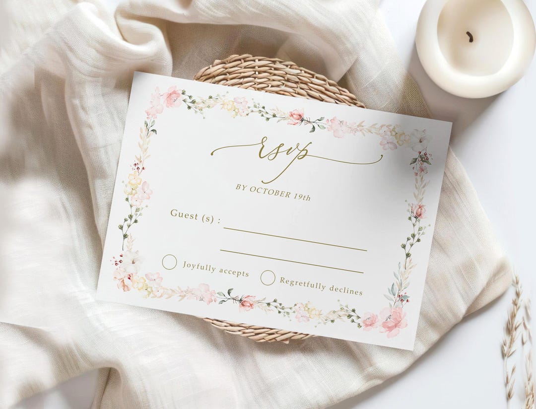 Editable Pink Rose Baptism RSVP Template – Printable RSVP Cards for ...