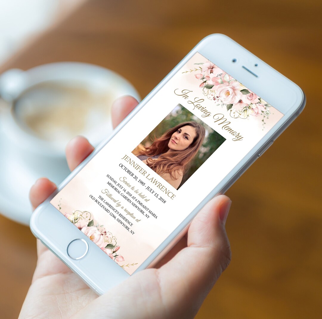 Digital Funeral Text Invitation Template, Funeral Announcement Pink ...