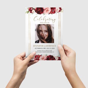 Editable Funeral Program Template, Funeral Memorial, Red Roses Order of ...