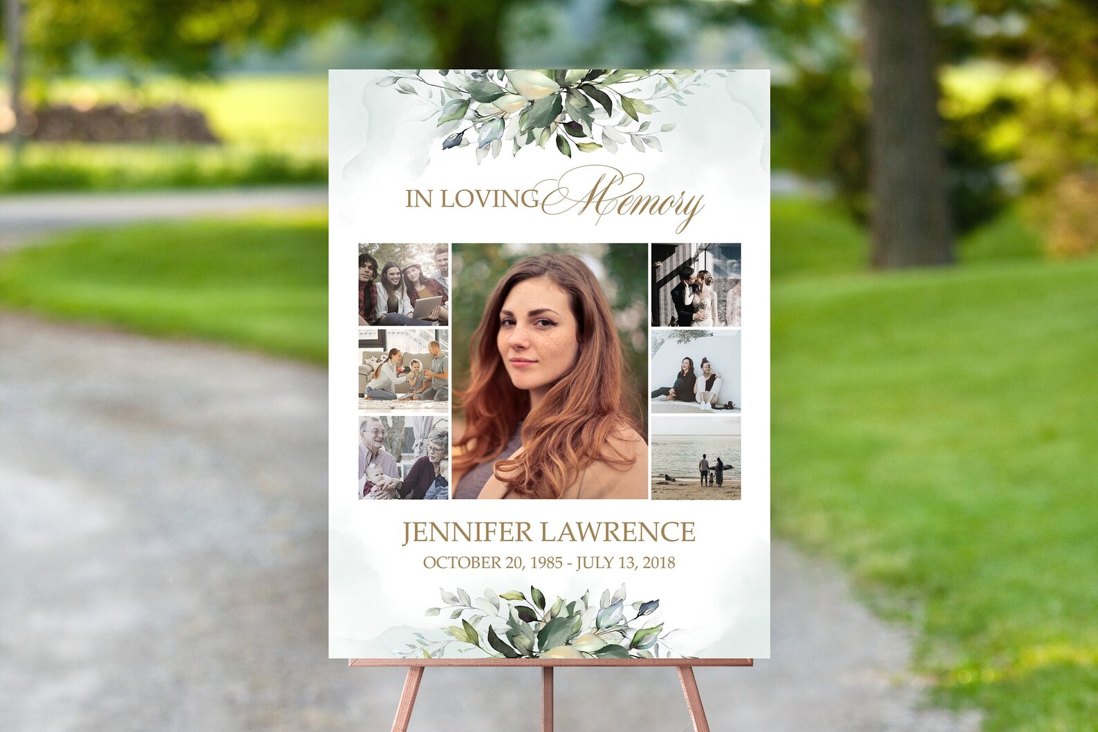 Editable Funeral Sign Greenery Leaves , Photo Collage Funeral Sign ...