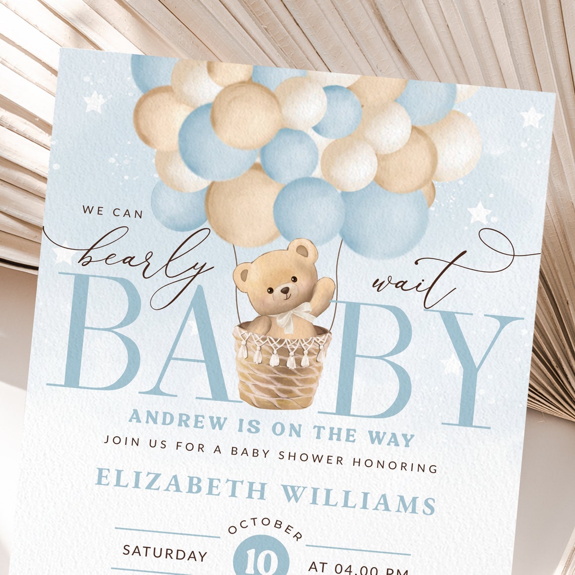 Editable Teddy Bear Hot Air Balloon Bear Theme Baby Shower Invitation ...
