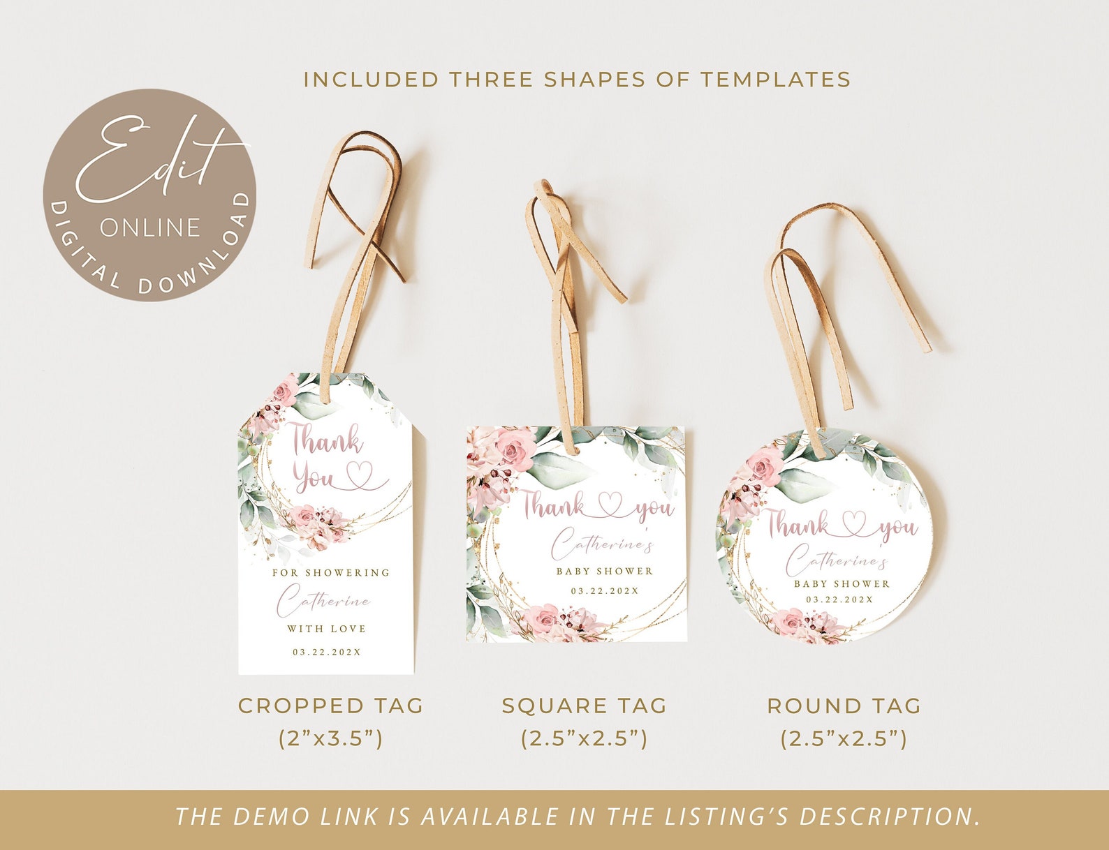 Editable Favor Tag Template, Blush Pink Round Tag Square Tag, Pink Girl ...