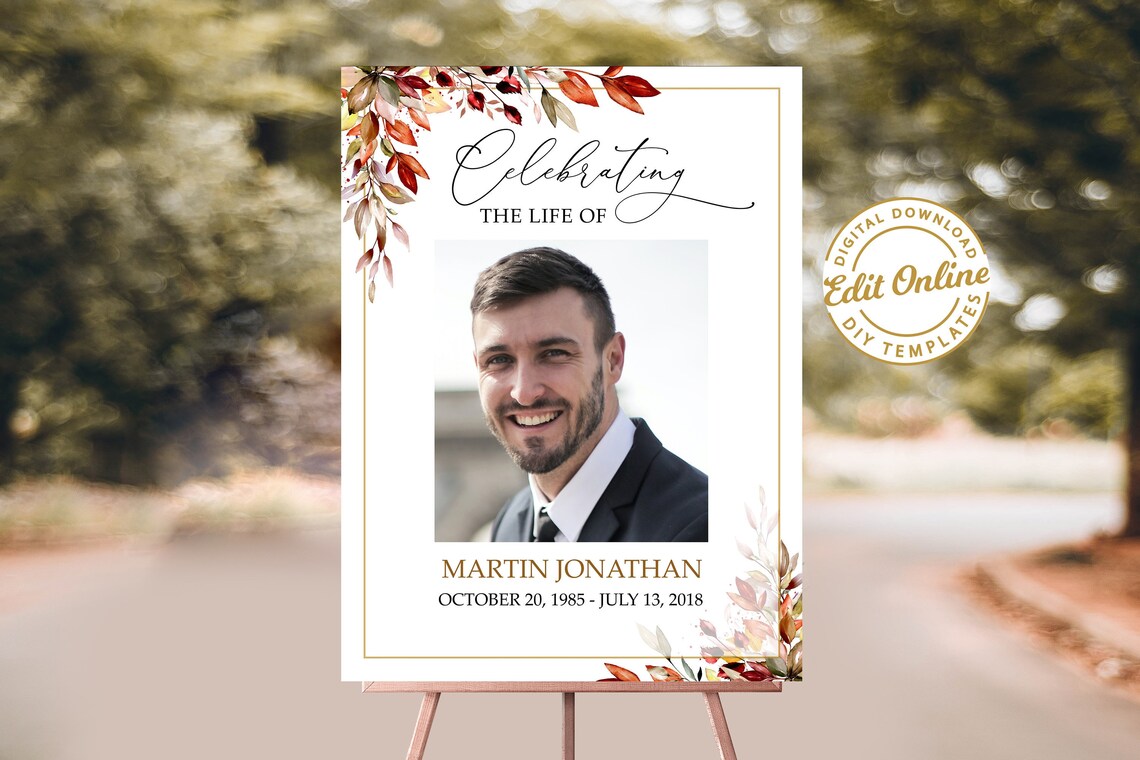 Autumn Funeral Memorial Sign, Celebration of Life, in Loving Memory ...