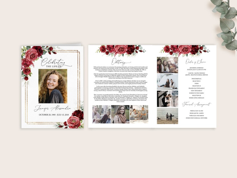 Editable Funeral Program Template Red Roses, Red Flower Memorial ...