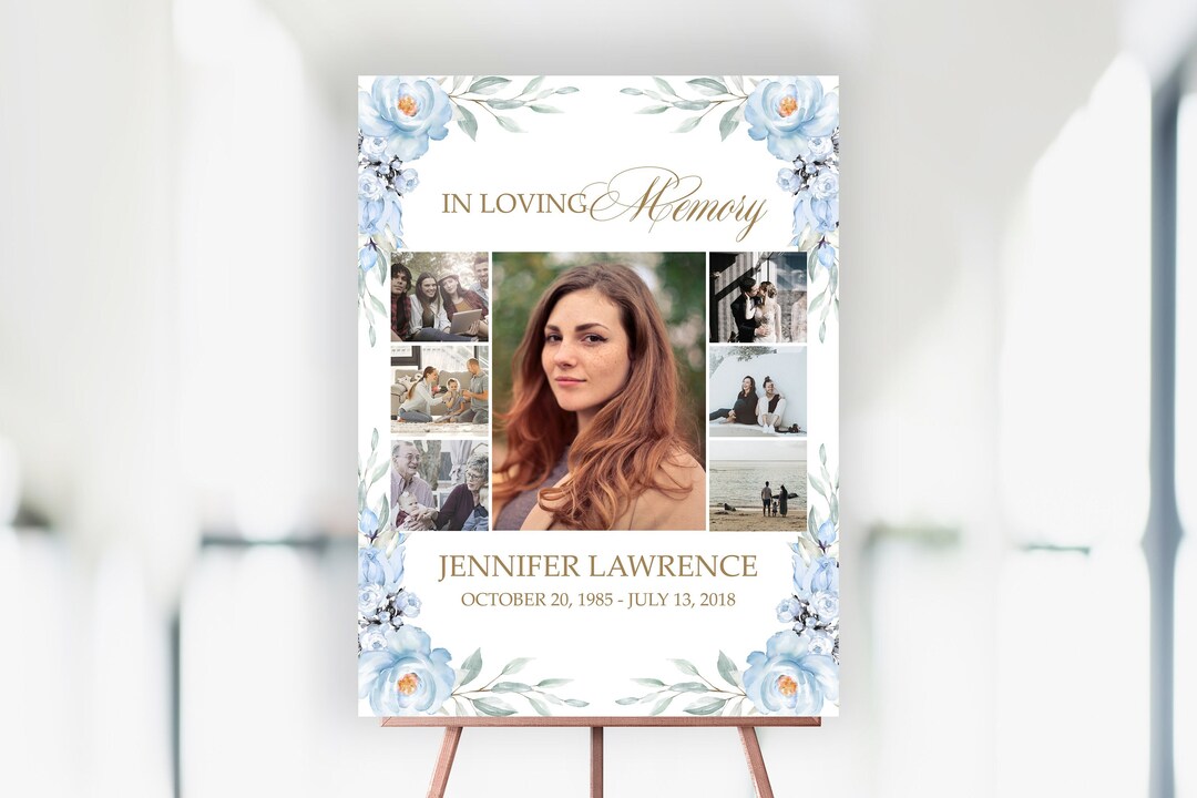 Editable Funeral Sign Template Blue Rose Collage, Memorial Service Sign ...