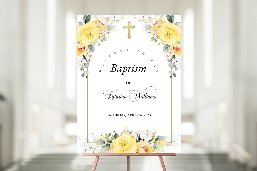 Editable Baptism Welcome Sign Template Yellow Flower Boho Arch Baptism ...