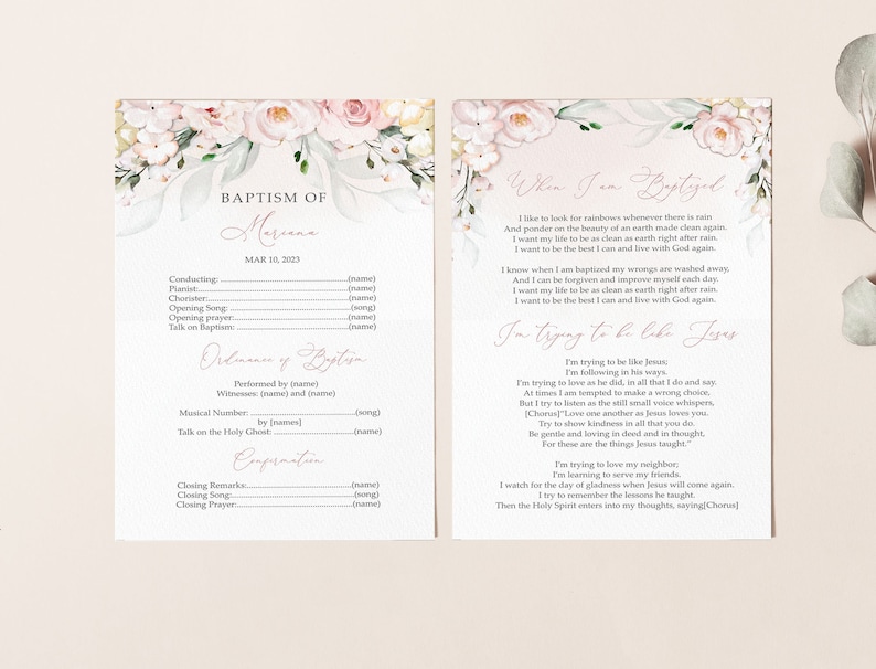 Baptism Program Template, Printable Baptism Program, Pink Baptism ...