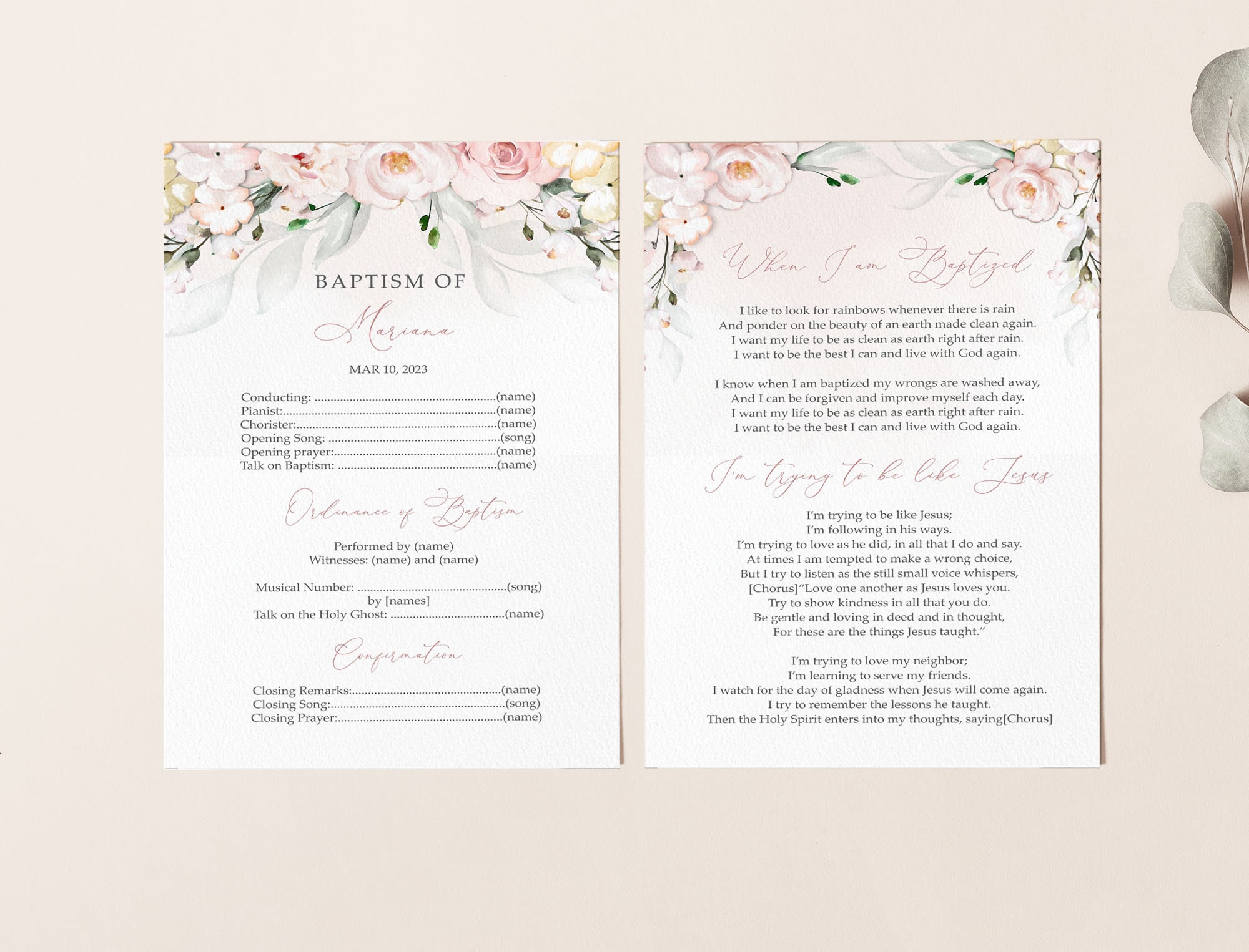 Baptism Program Template, Printable Baptism Program, Pink Baptism ...