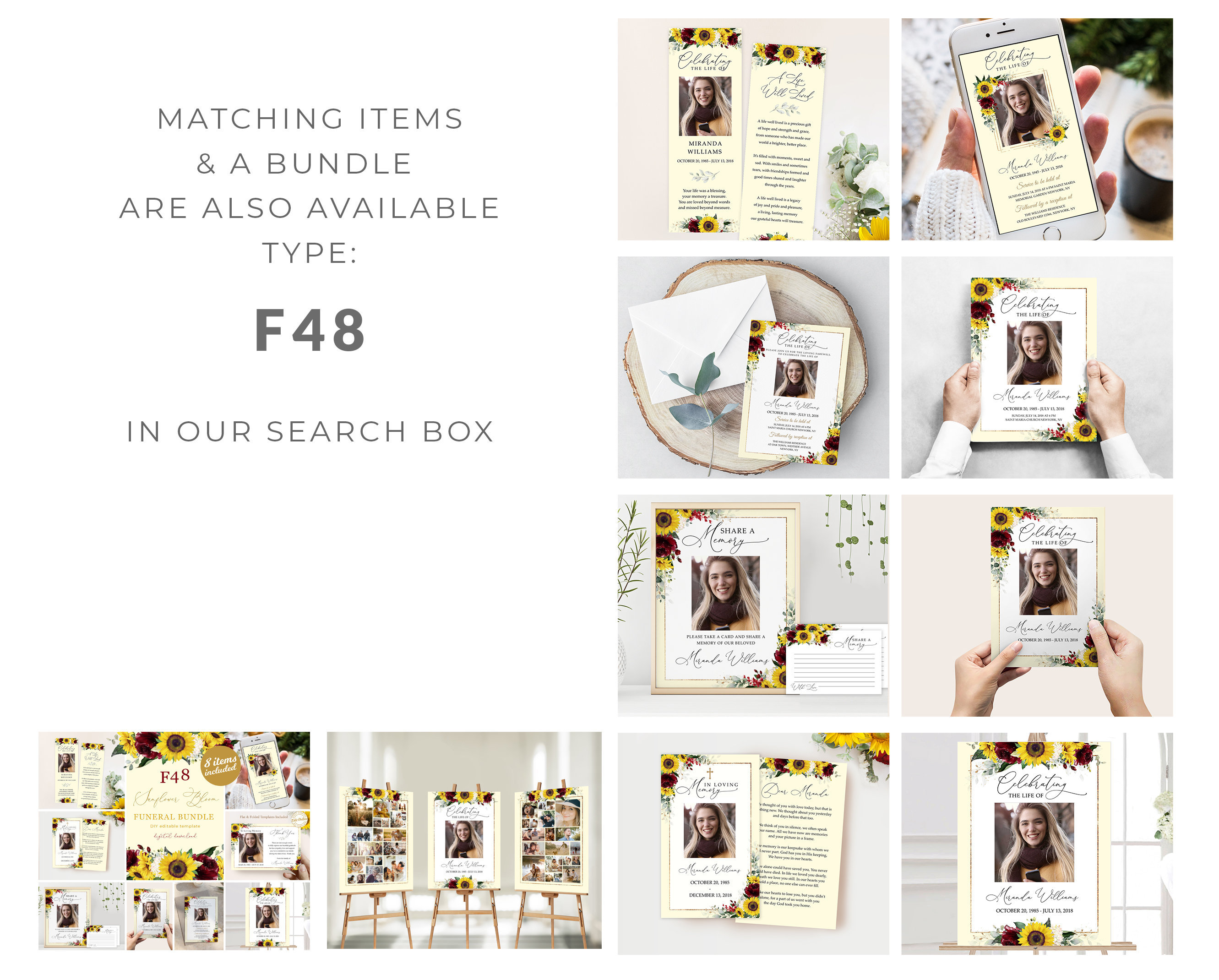 Yellow Sunflower Editable Funeral Prayer Card Template Yellow Floral ...