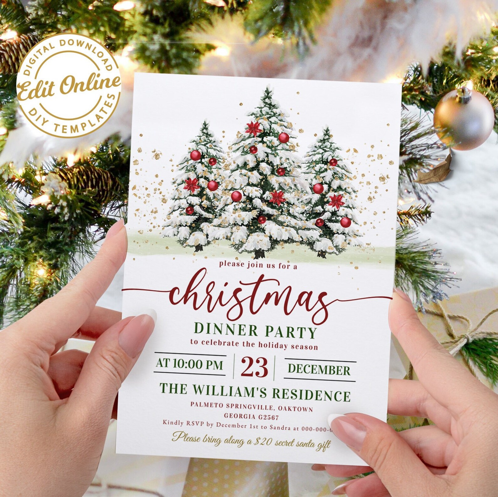 Editable Christmas Party Invitation, Holiday Party Invitation Template ...