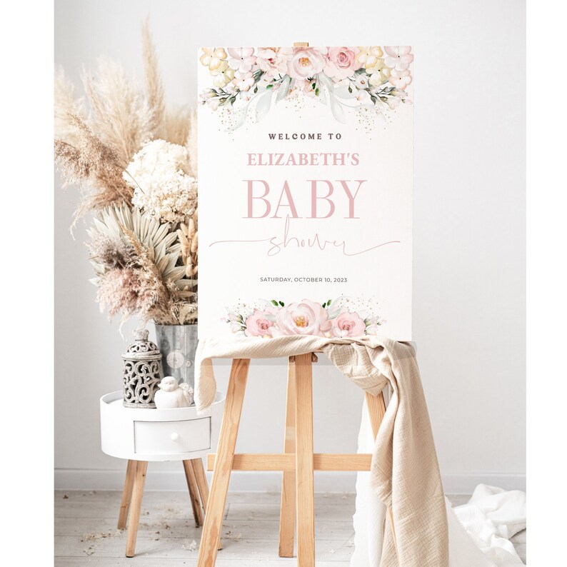 Baby Shower Welcome Sign, Floral Baby Shower Welcome Sign, Girl Baby ...