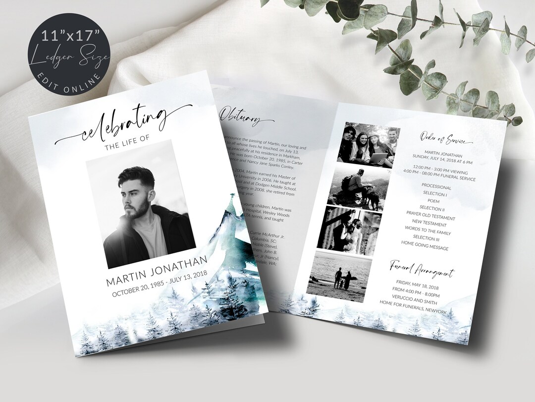 Letter Bi-fold Funeral Program Template Large Blue Mountain Memorial ...