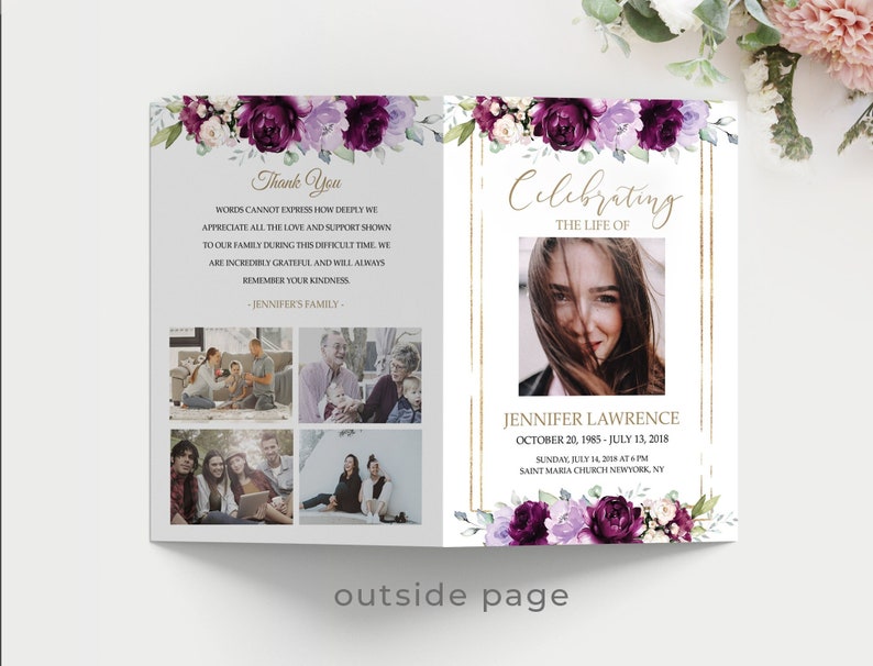 Editable Funeral Program Template,purple Roses Programs Memorial ...