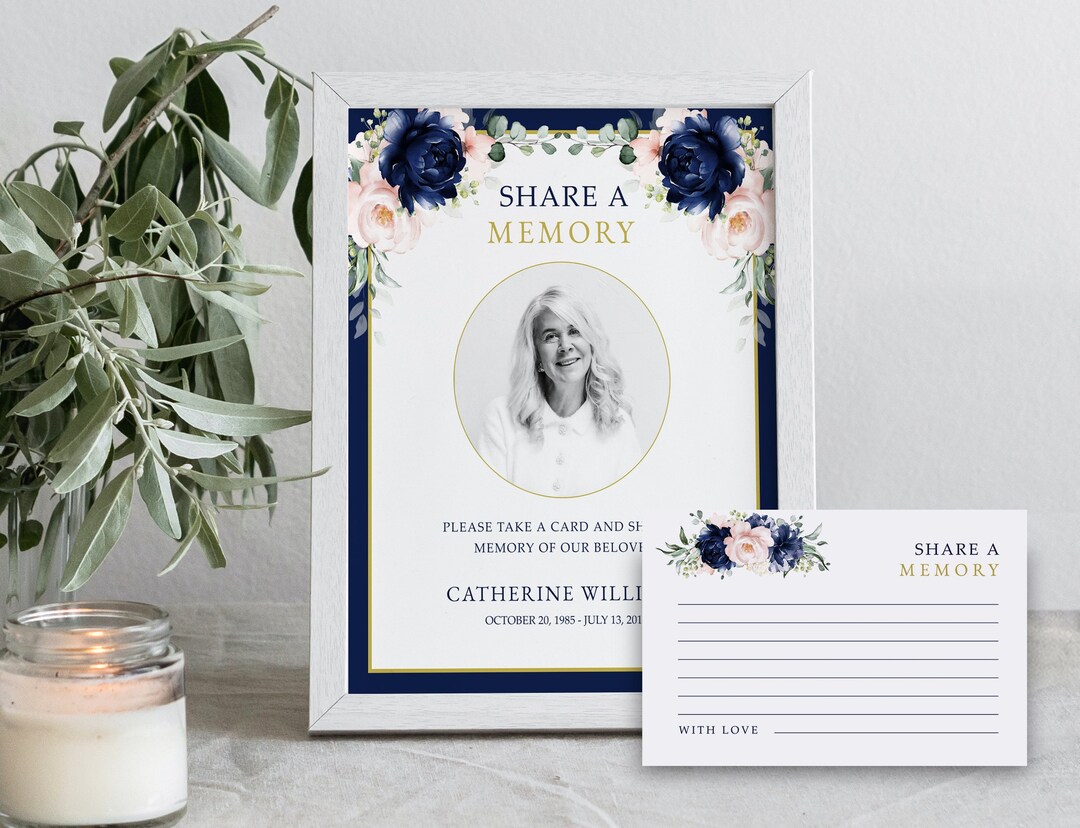 Editable Blue Roses Elegant Share A Memory Cards & Sign Elegant ...