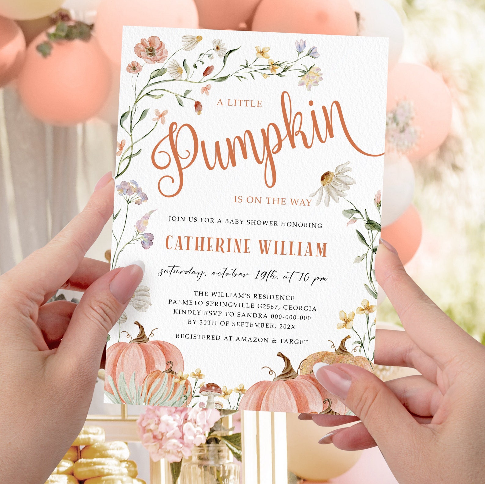 Editable A Little Pumpkin Baby Shower Invitation Template, Fall Rustic ...
