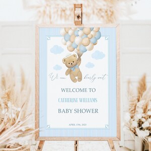 Editable Teddy Bear Baby Shower Welcome Sign, Blue Teddy Bear Baby ...