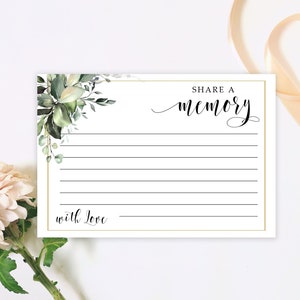 Greenery Leaves Share A Memory Sign & Cards Funeral Memory Card for Man ...