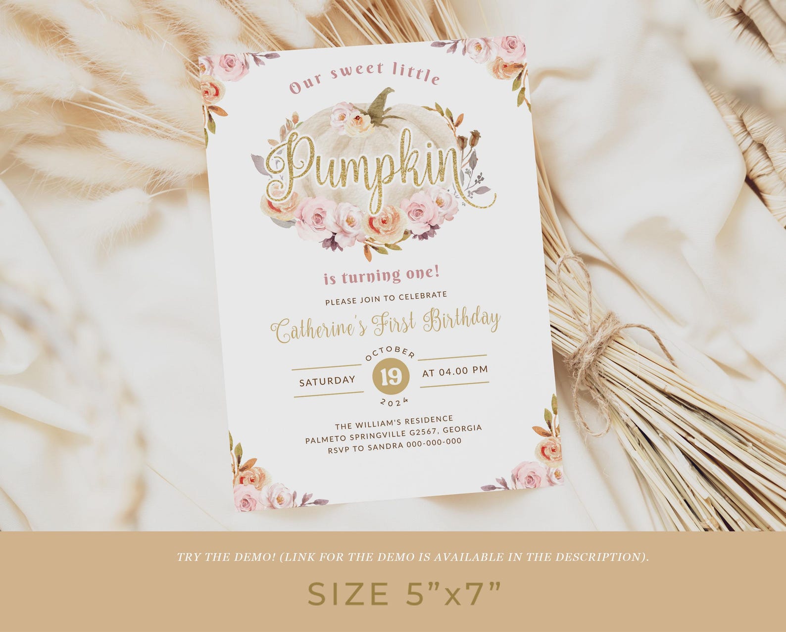 Editable Fall Pumpkin Invitation, First 1st Pumpkin Birthday Invitation ...