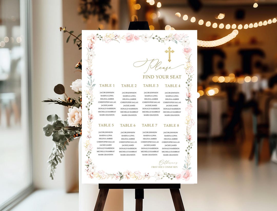 Girls First Holy Communion Seating Chart Template, Rustic Pink ...