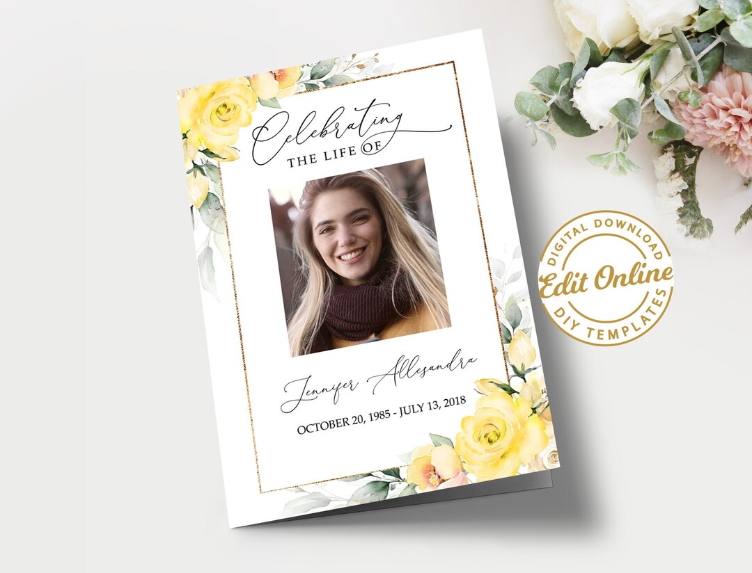 Modelo editável de programa funerário Rosas Amarelas, Programa de ...