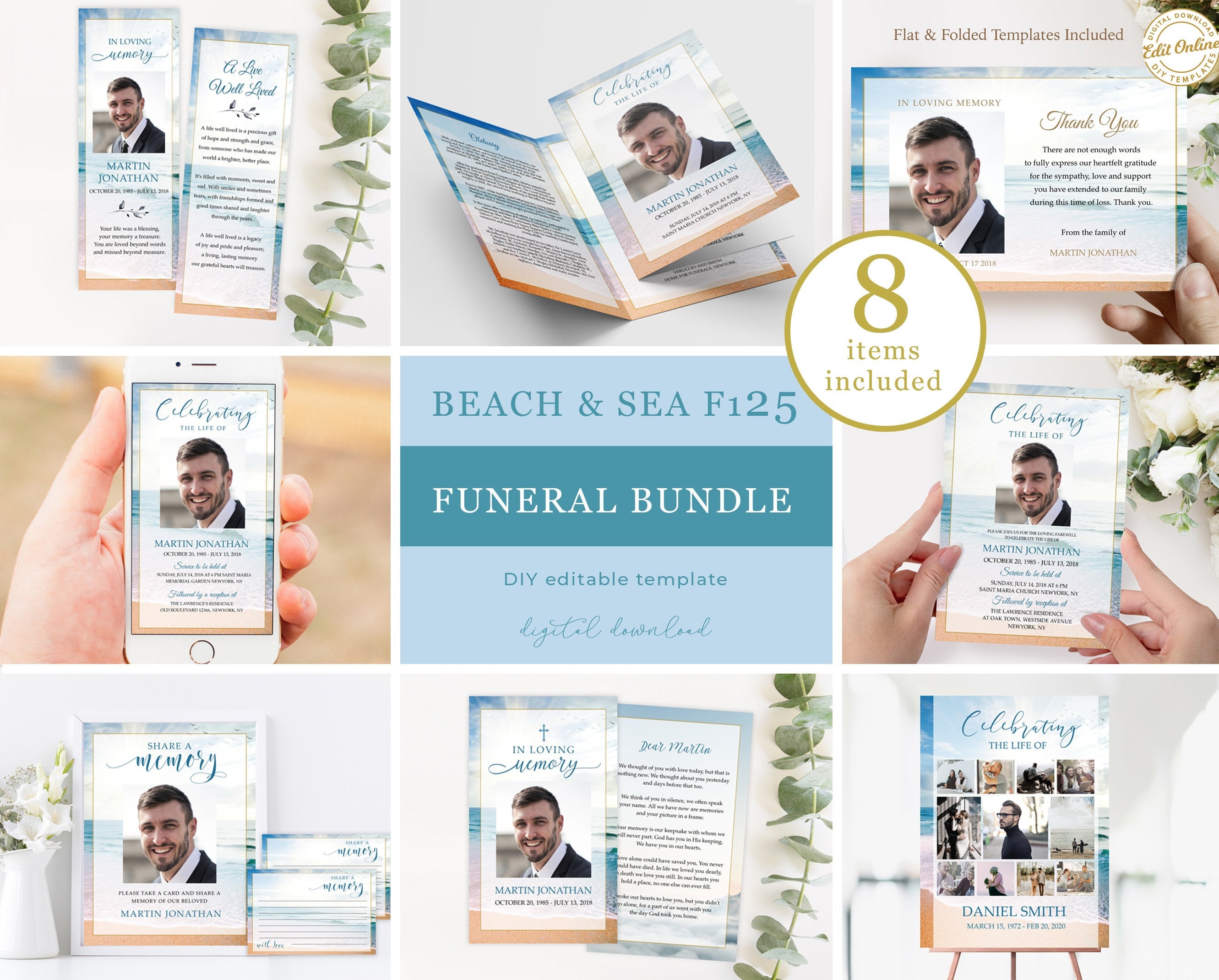 Editable Funeral Bundle Template Sea Beach, Celebration of Life Bundle ...