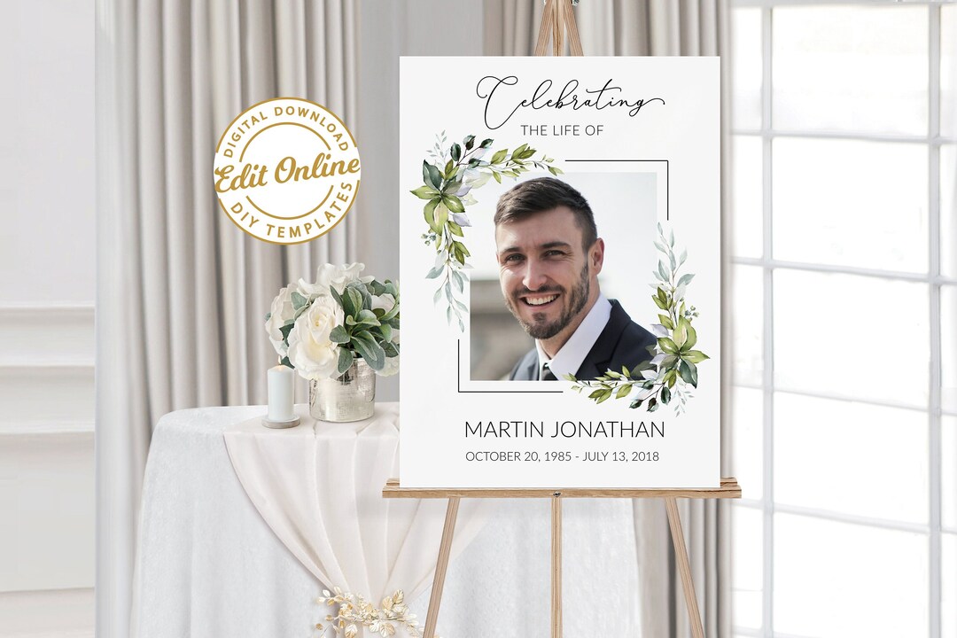 Funeral Welcome Sign Template, Greenery Memorial Service Sign ...