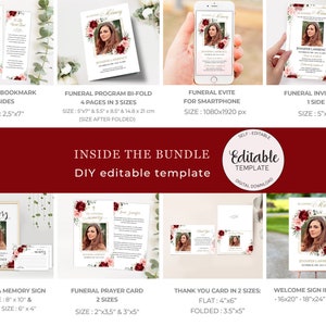 Editable Funeral Bundle Template Red Pink Blush Roses Watercolor Floral ...