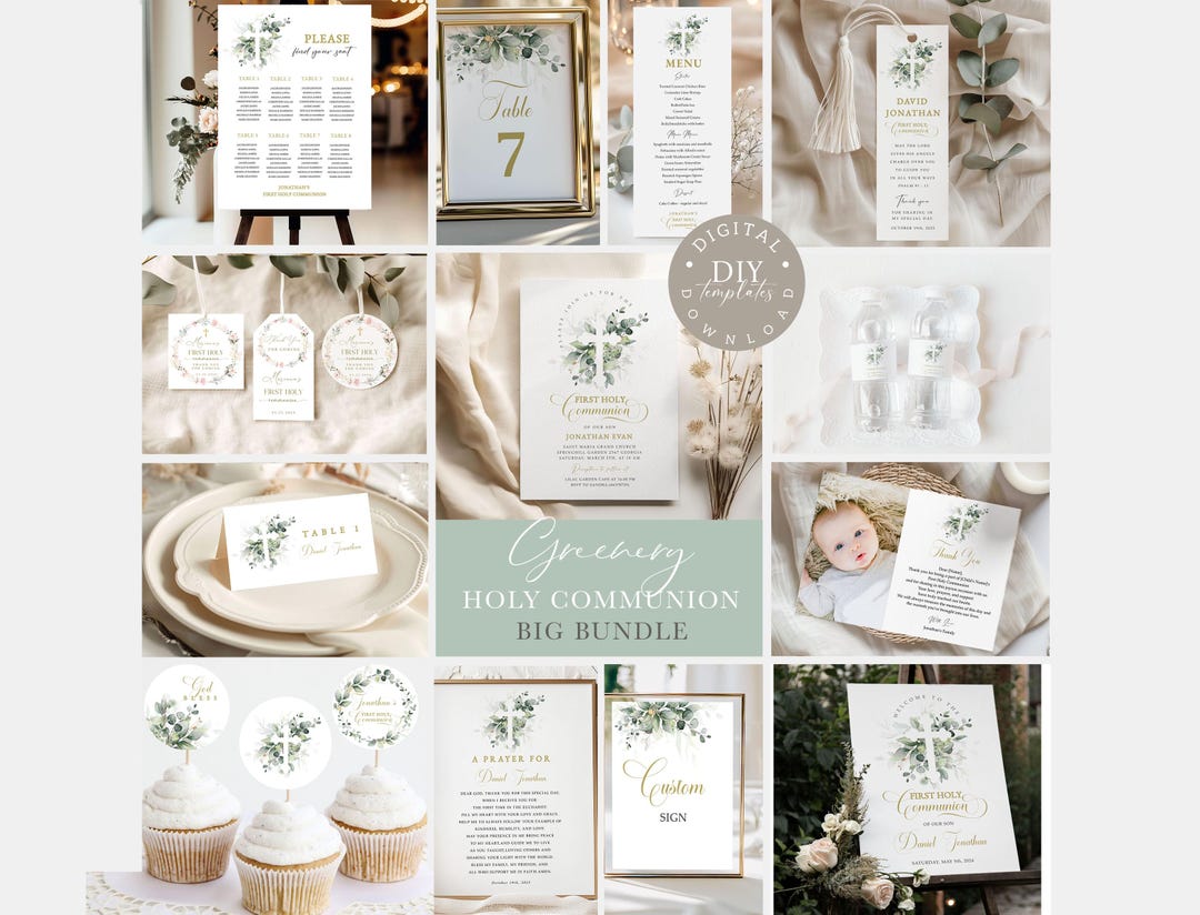 Greenery First Holy Communion Bundle Template, Eucalyptus Holy ...