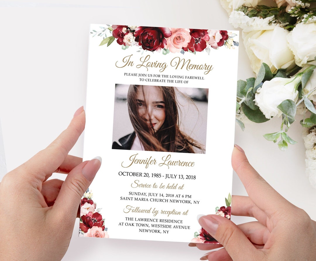 Editable Funeral Invitation Funeral Announcement Template Red Burgundy ...