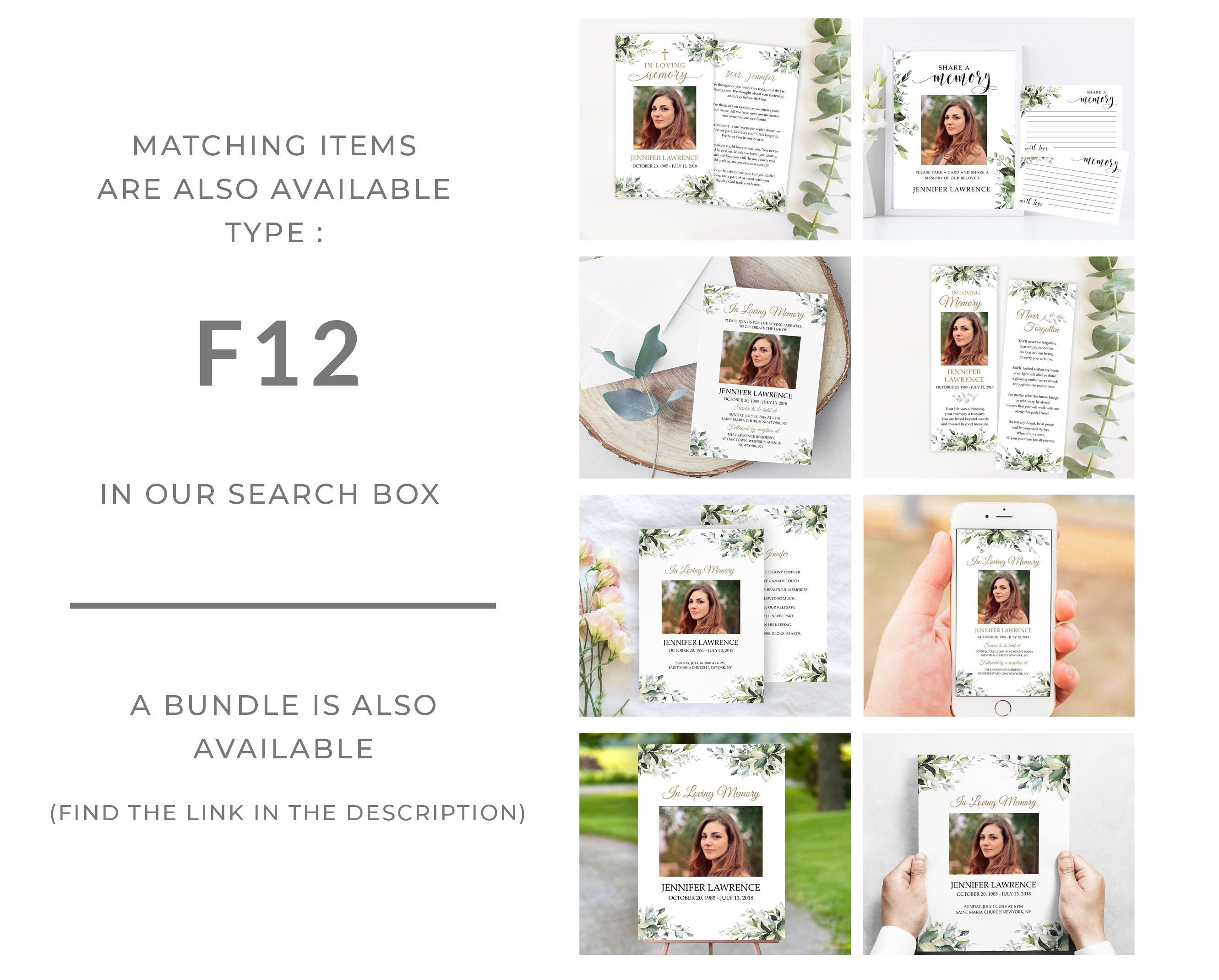 Editable Funeral Bookmark Template, Greenery Celebration of Life ...
