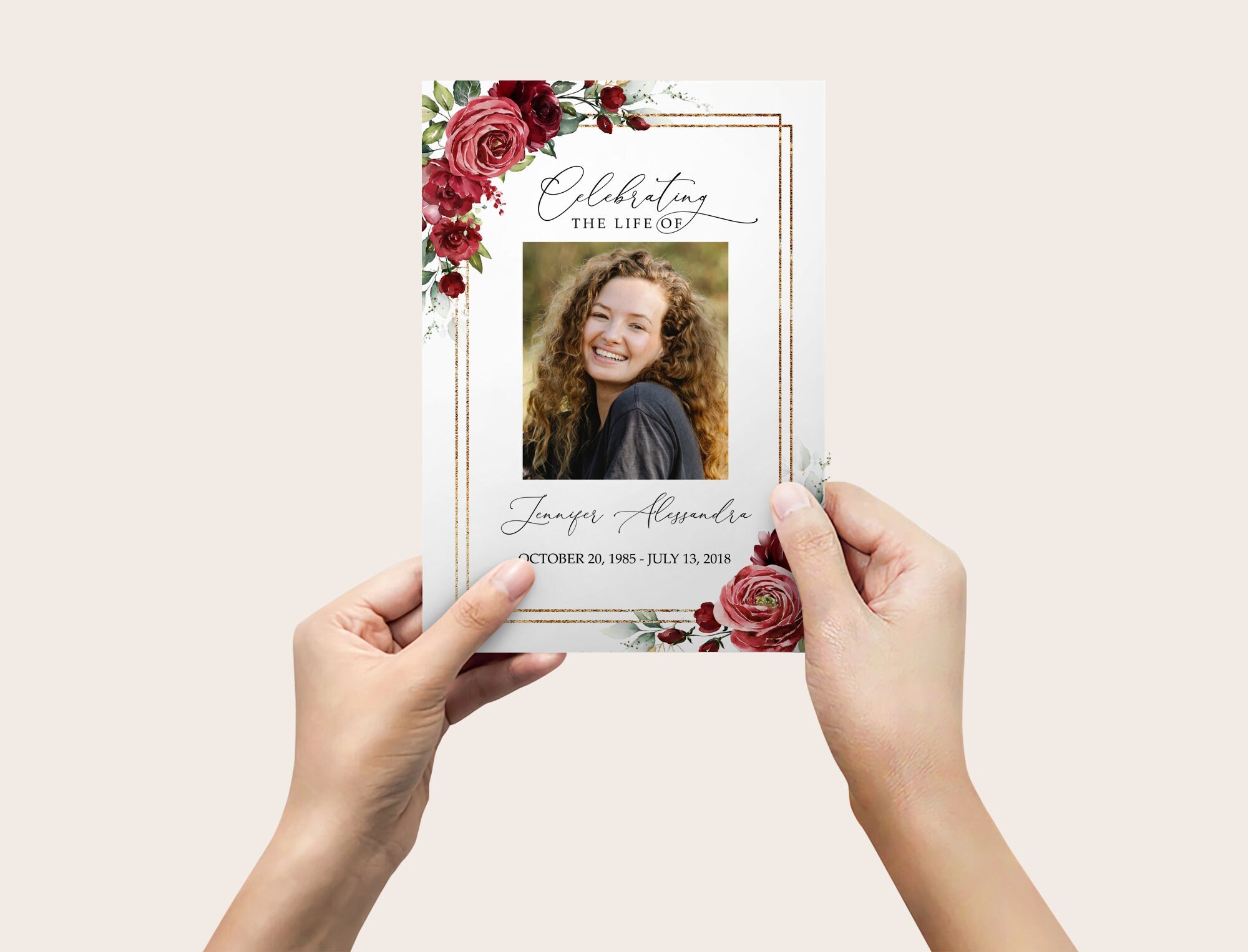 Editable Funeral Program Template, Memorial Service Template, Red Roses ...