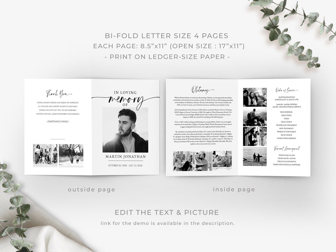 Bi-fold Letter Funeral Program Template Minimalist, Letter Funeral ...