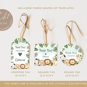 EDITABLE Safari Favor Tags, Boy Wild One Baby Shower Thank You Tags ...