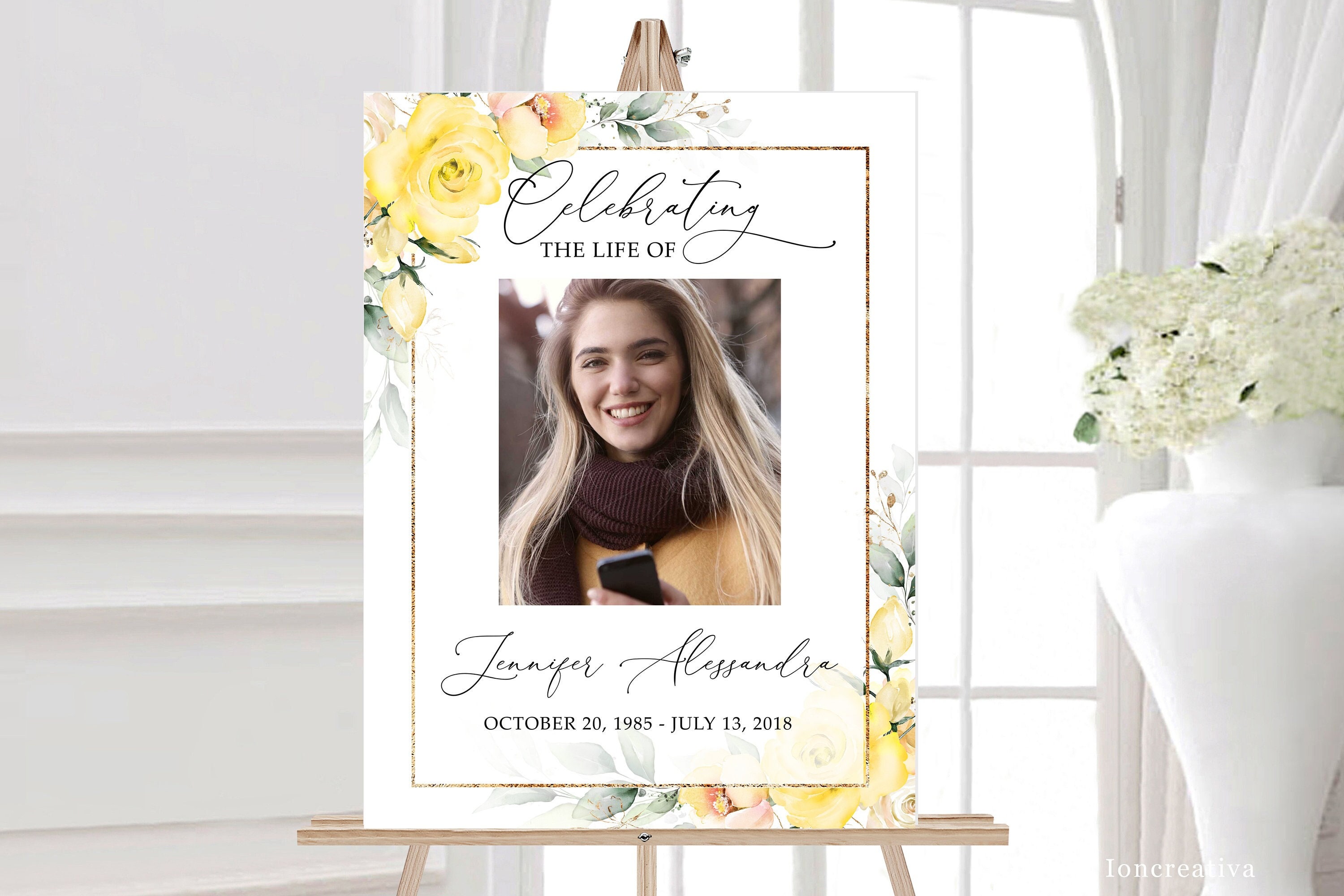 Editable Funeral Sign Yellow Roses Template, Memorial Service Sign ...