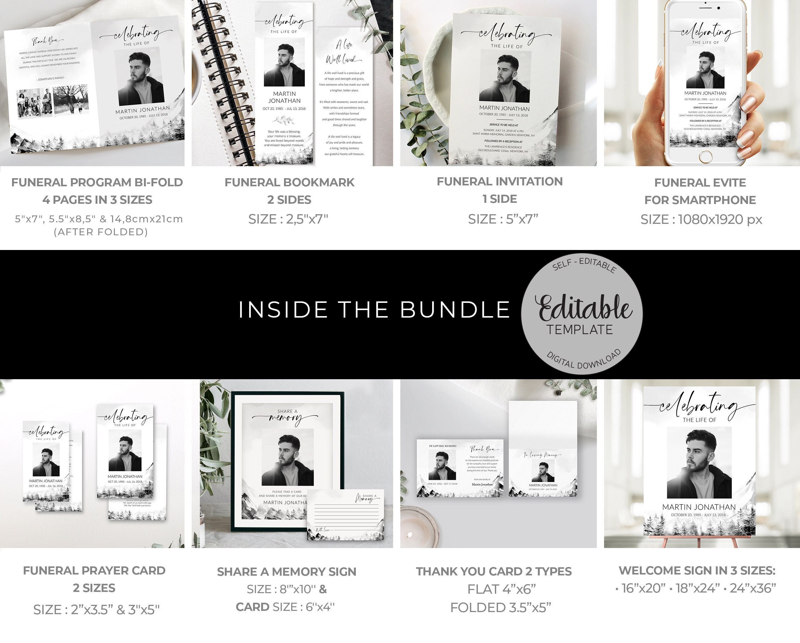 Funeral Bundle Template Modern Mountain for Men and Women Nature ...