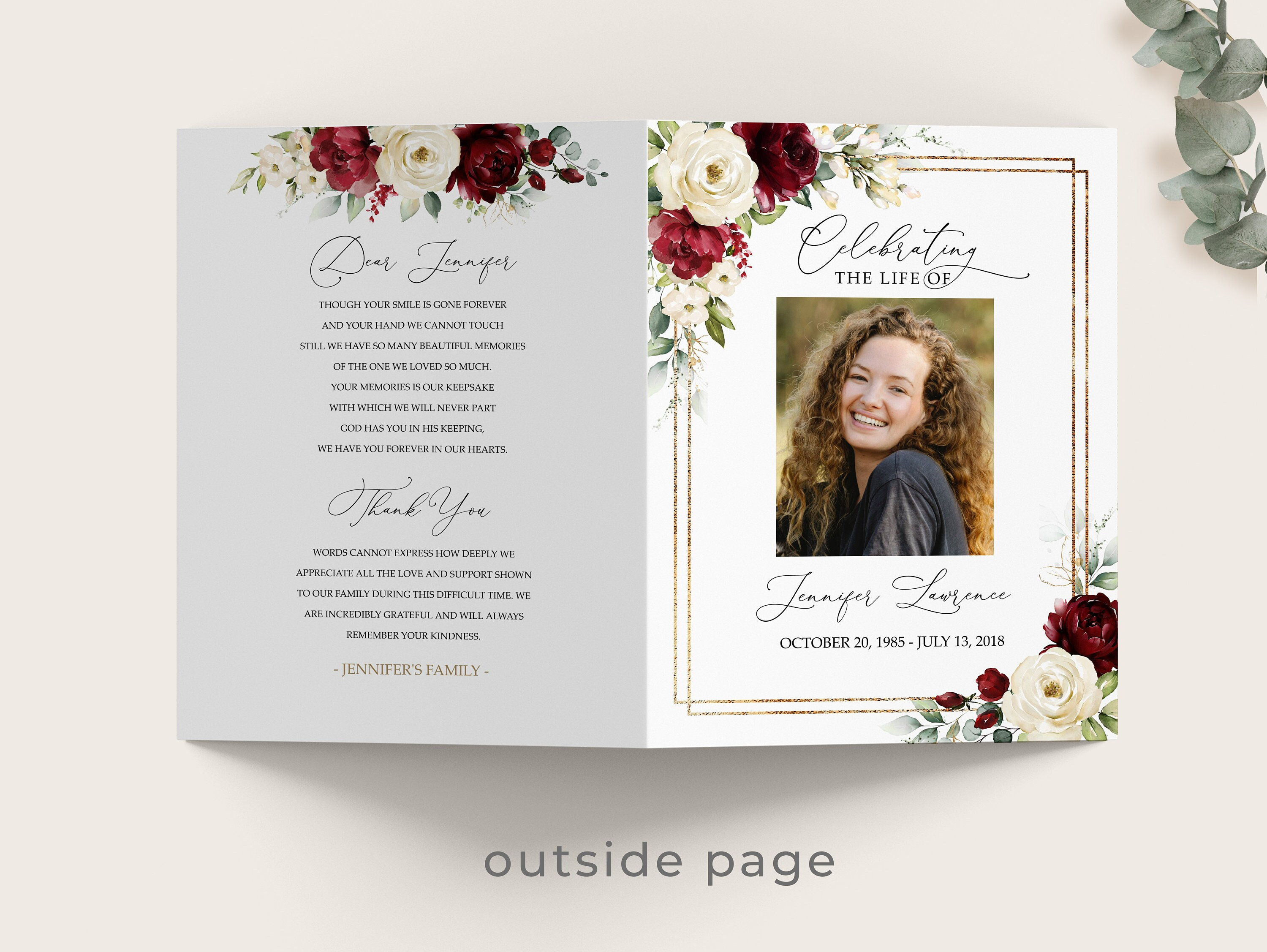 Bi-fold Letter Size Funeral Program Template, Memorial Program, Red and ...
