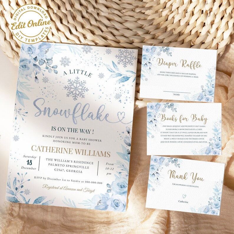 A Little Snowflake Baby Shower Invitation Template, Winter Invites ...