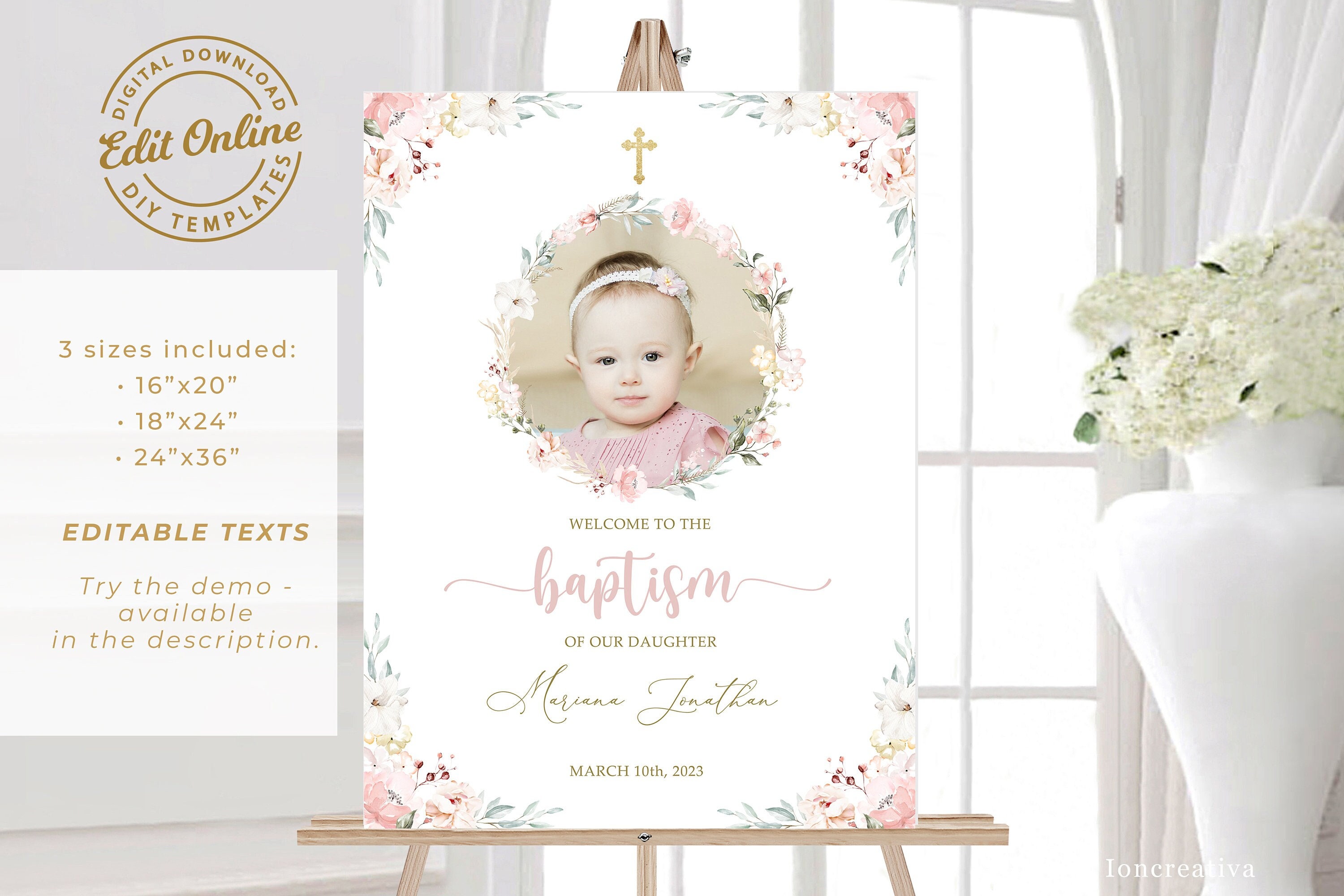 Baptism Welcome Sign Poster Template Dusty Pink Floral Baptism With ...