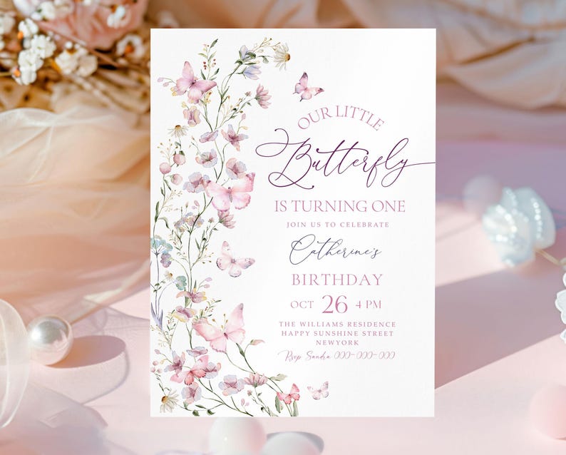 Butterfly First Birthday Invitation Girl, Boho Butterfly 1st Birthday ...