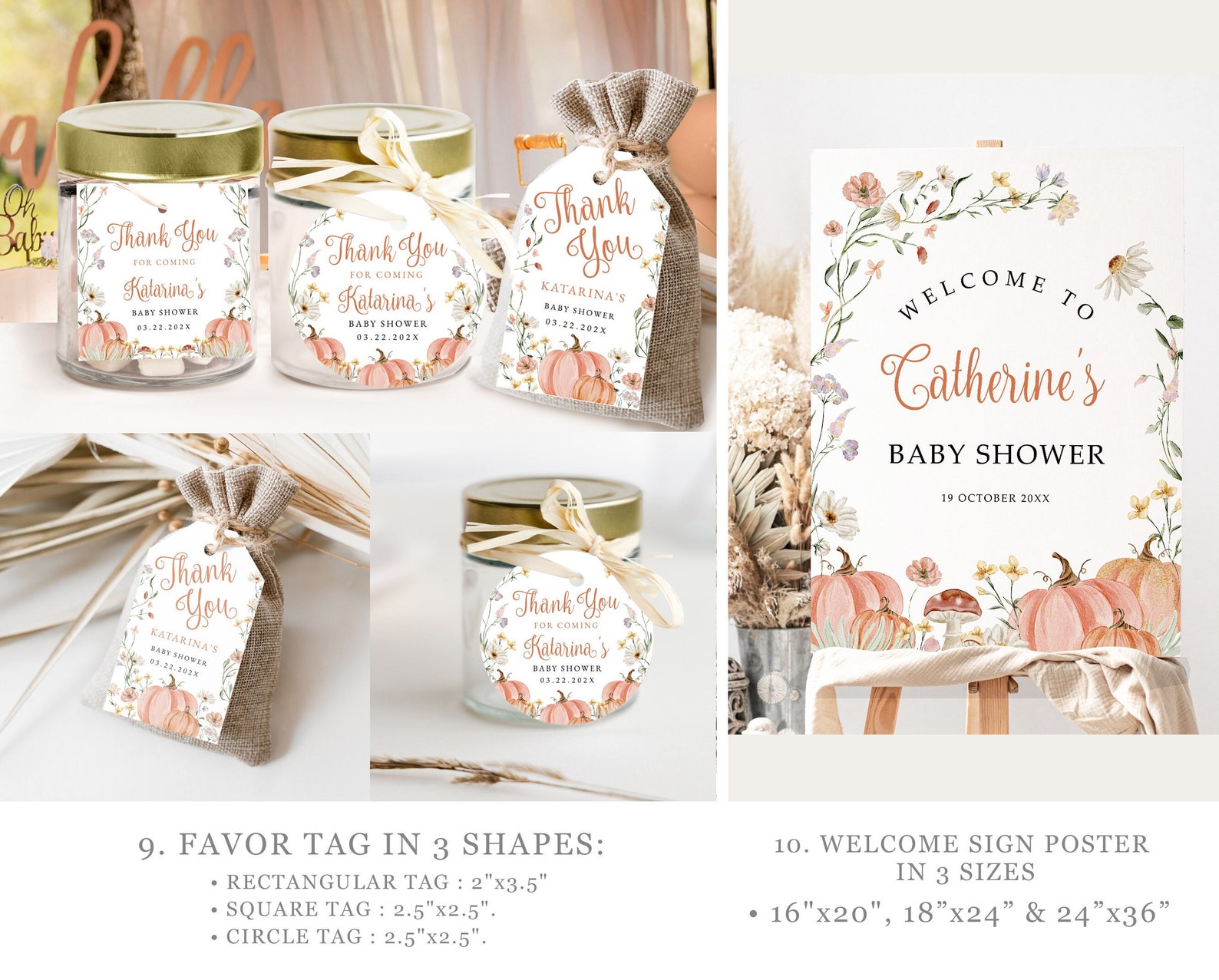 Editable Little Pumpkin Fall Baby Shower Bundle Template Floral Pumpkin ...