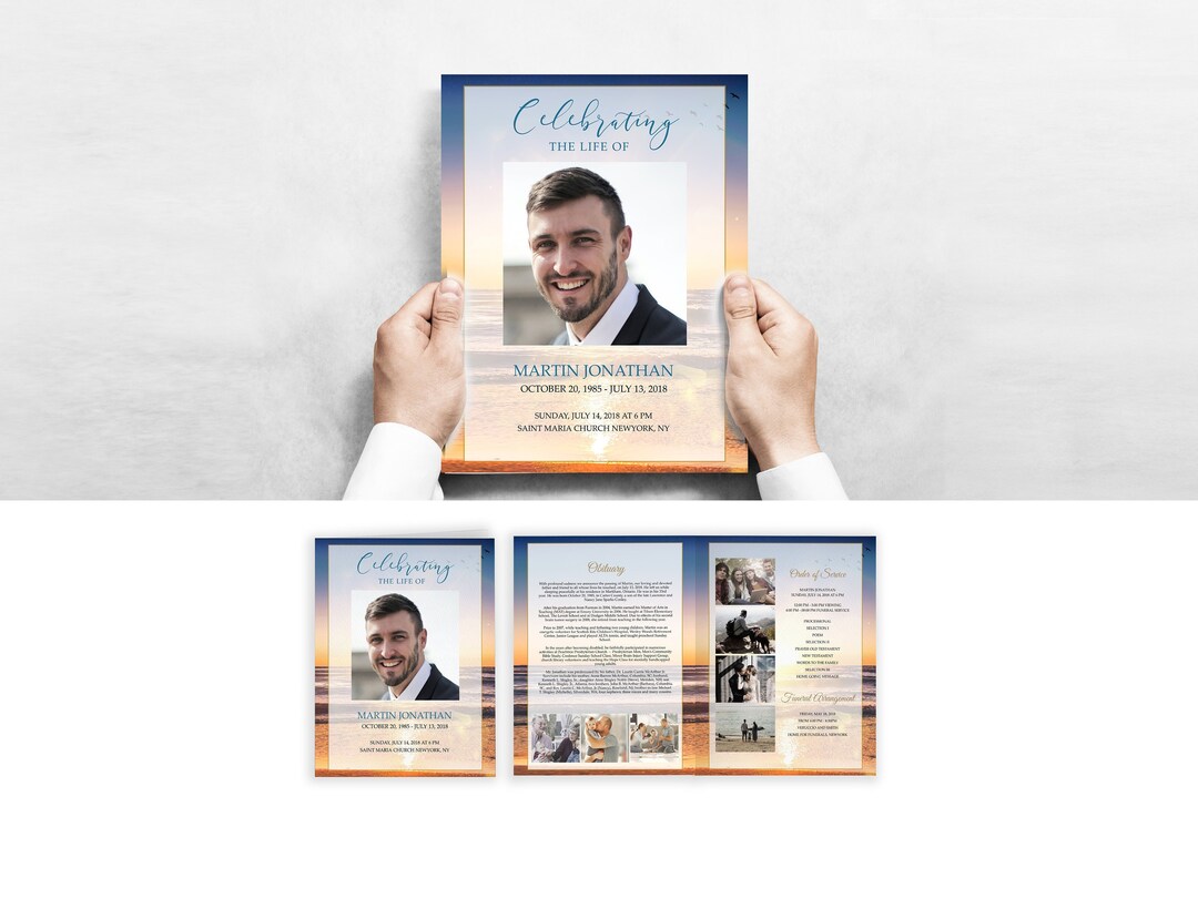 Editable Beach Sunset Letter Bi-fold Funeral Program Template Large ...