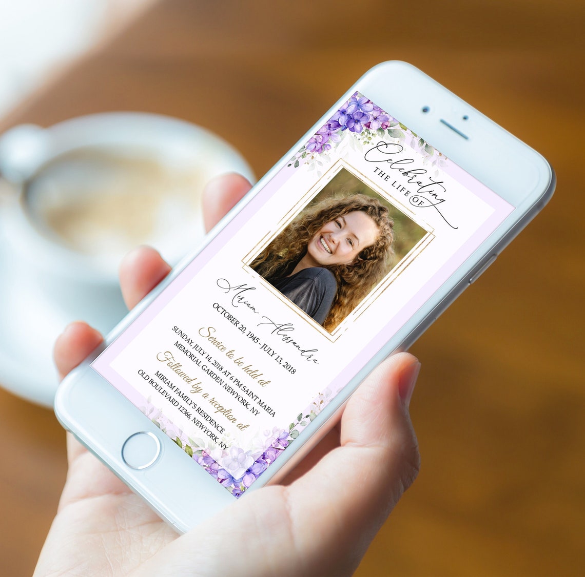 Editable Digital Funeral Invitations Purple Floral Funeral Evite ...