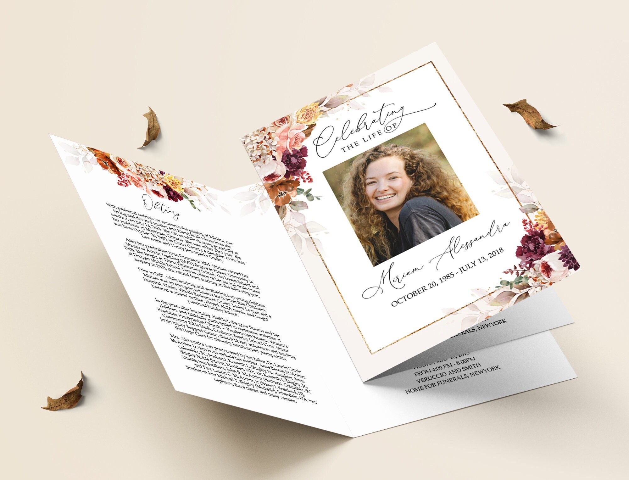 Editable Funeral Program Template, Celebration of Life Memorial Service ...