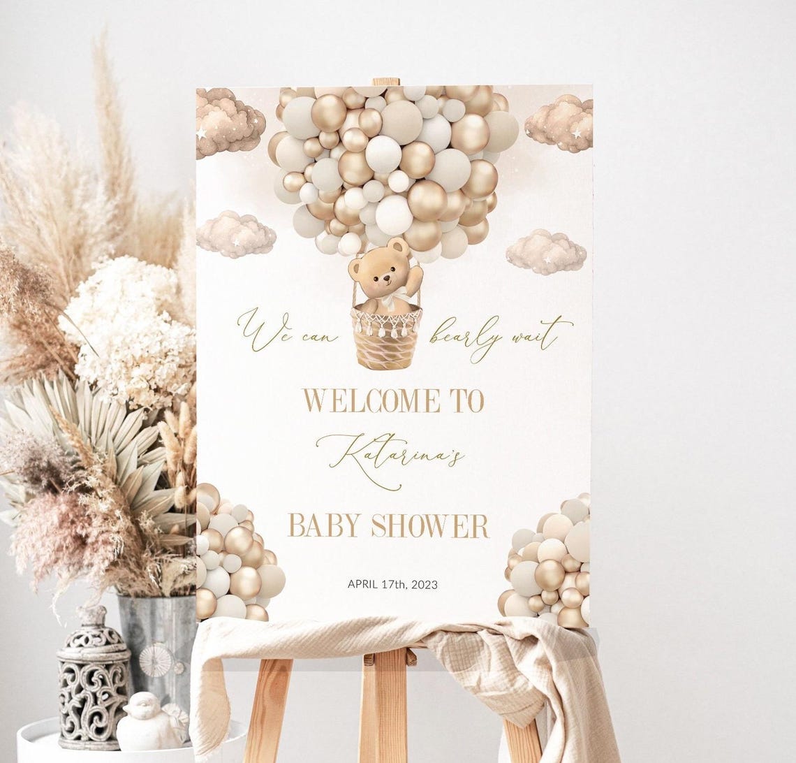 Editable Teddy Bear Theme Baby Welcome Sign, Brown We Can Bearly Wait ...